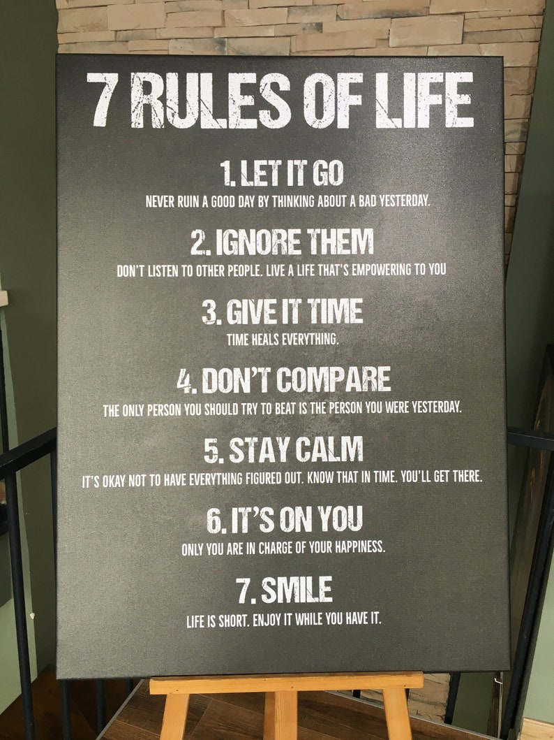 7 Rules of Life Inspirational Quote Canvas Print Wall Art - Etsy