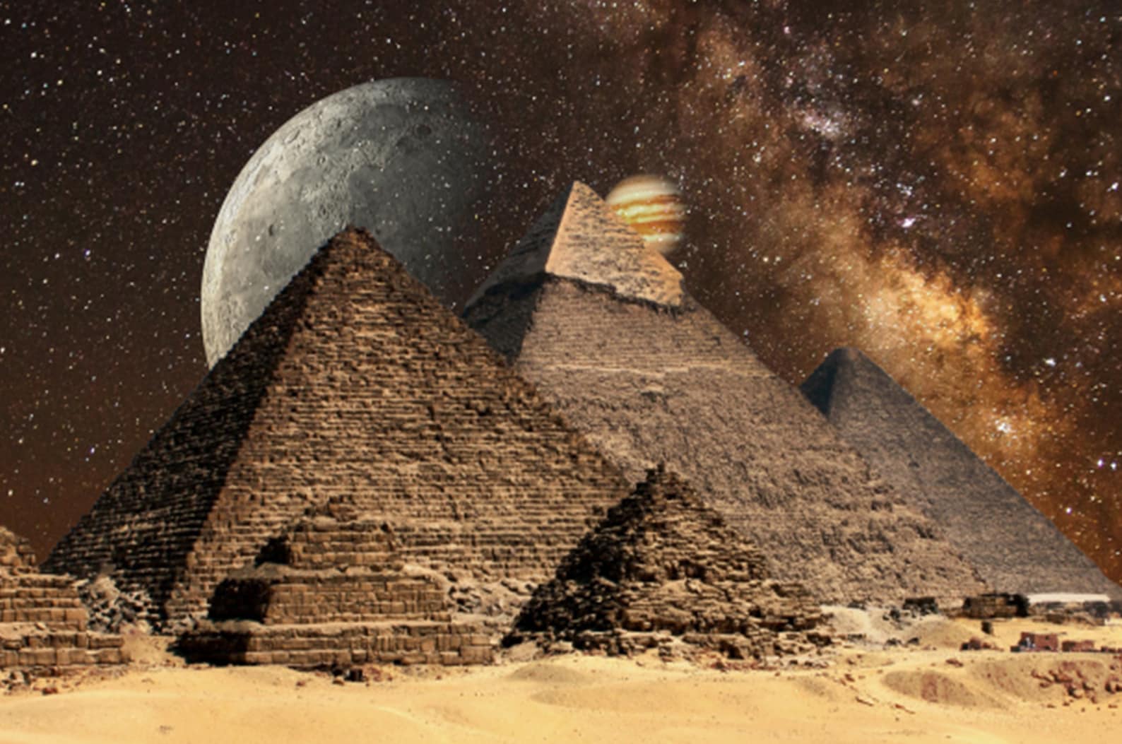 Egypt Theme Pyramids Canvas Decor Space Moon and Planet - Etsy