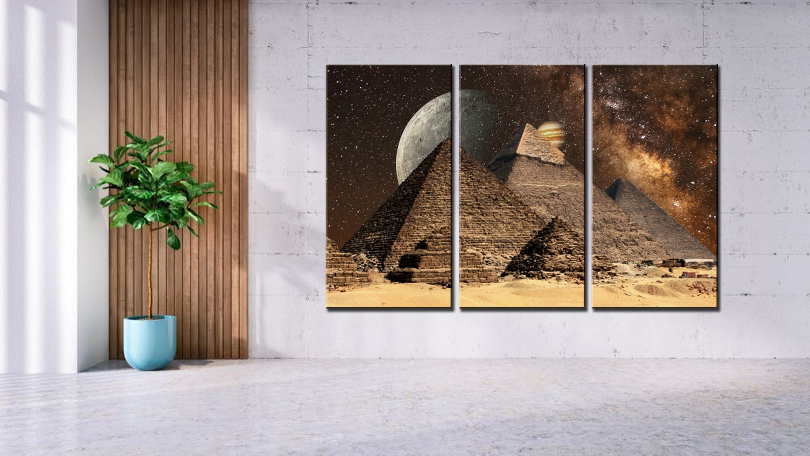 Egypt Theme Pyramids Canvas Decor Space Moon and Planet - Etsy