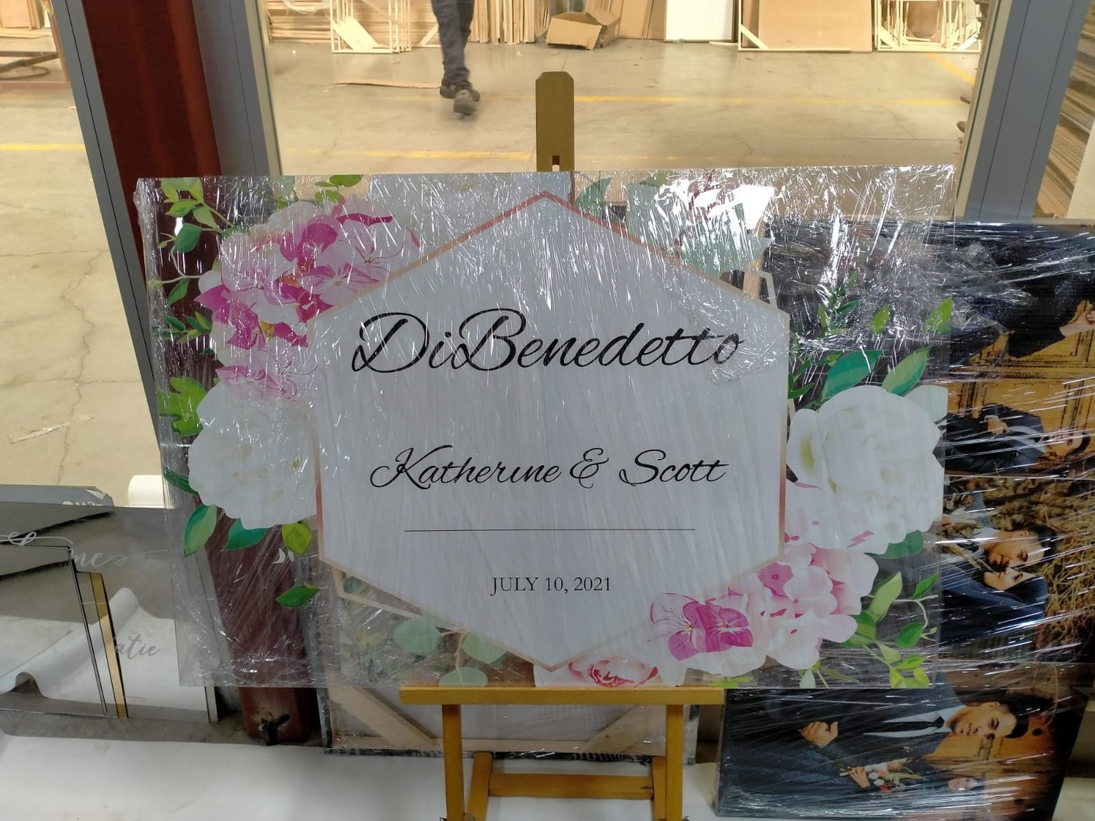 Pink Flower Printed Acrylic Wedding Sign, Floral Clear Wedding Welcome ...