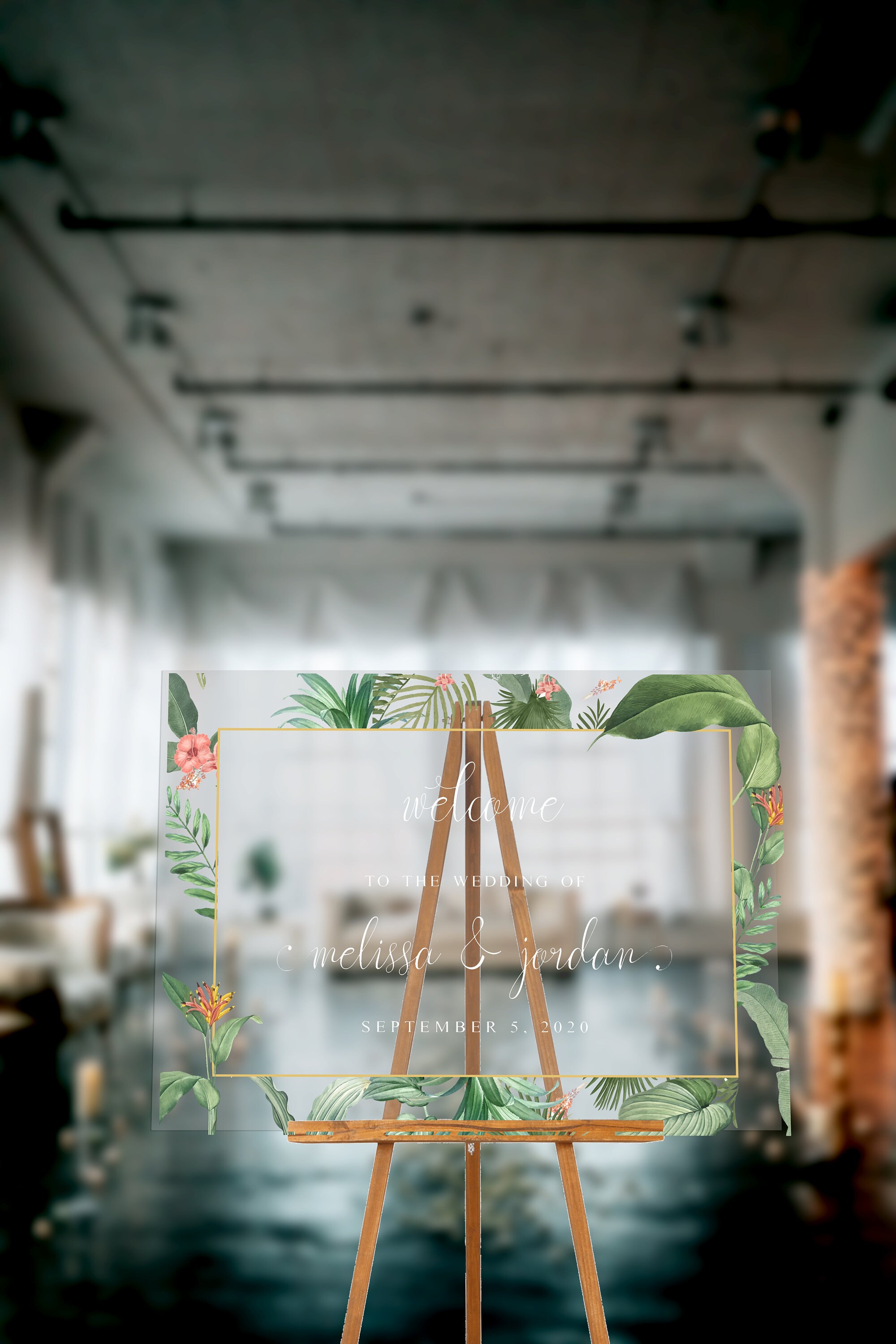 Tropical Flower Printed Acrylic Wedding Sign Floral Clear | Etsy