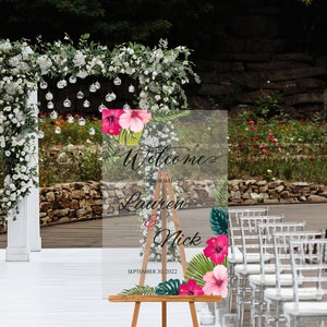 Tropical Flowers Acrylic Wedding Sign | Clear Acrylic Wedding Sign ...
