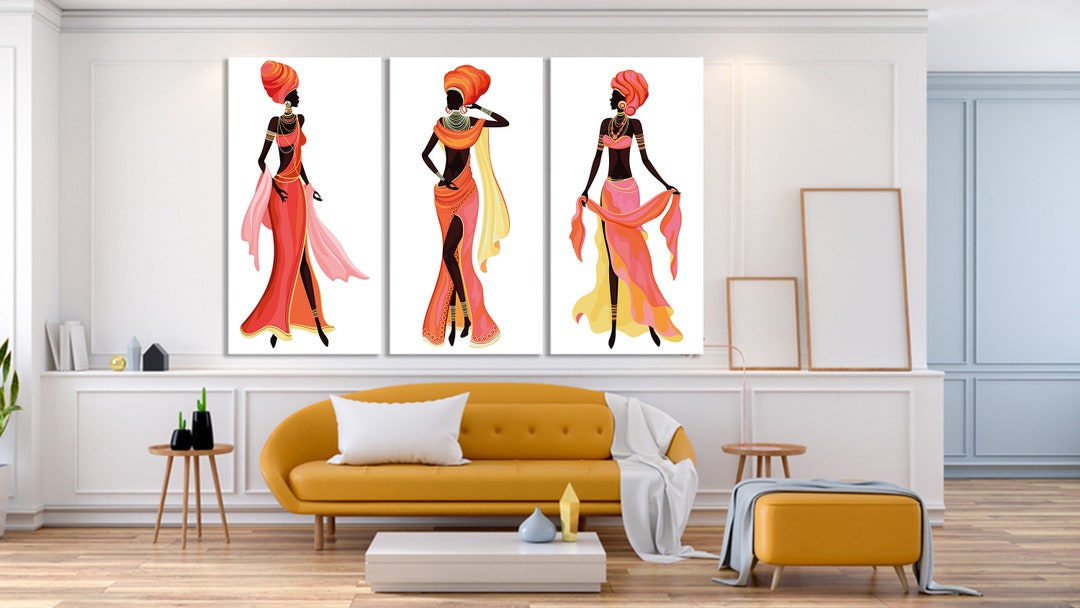 Soft Colors Afro Canvas Set of 3|african Girl Art Decor|ethnic Boho Canvas Set|mother's Day Gift ...