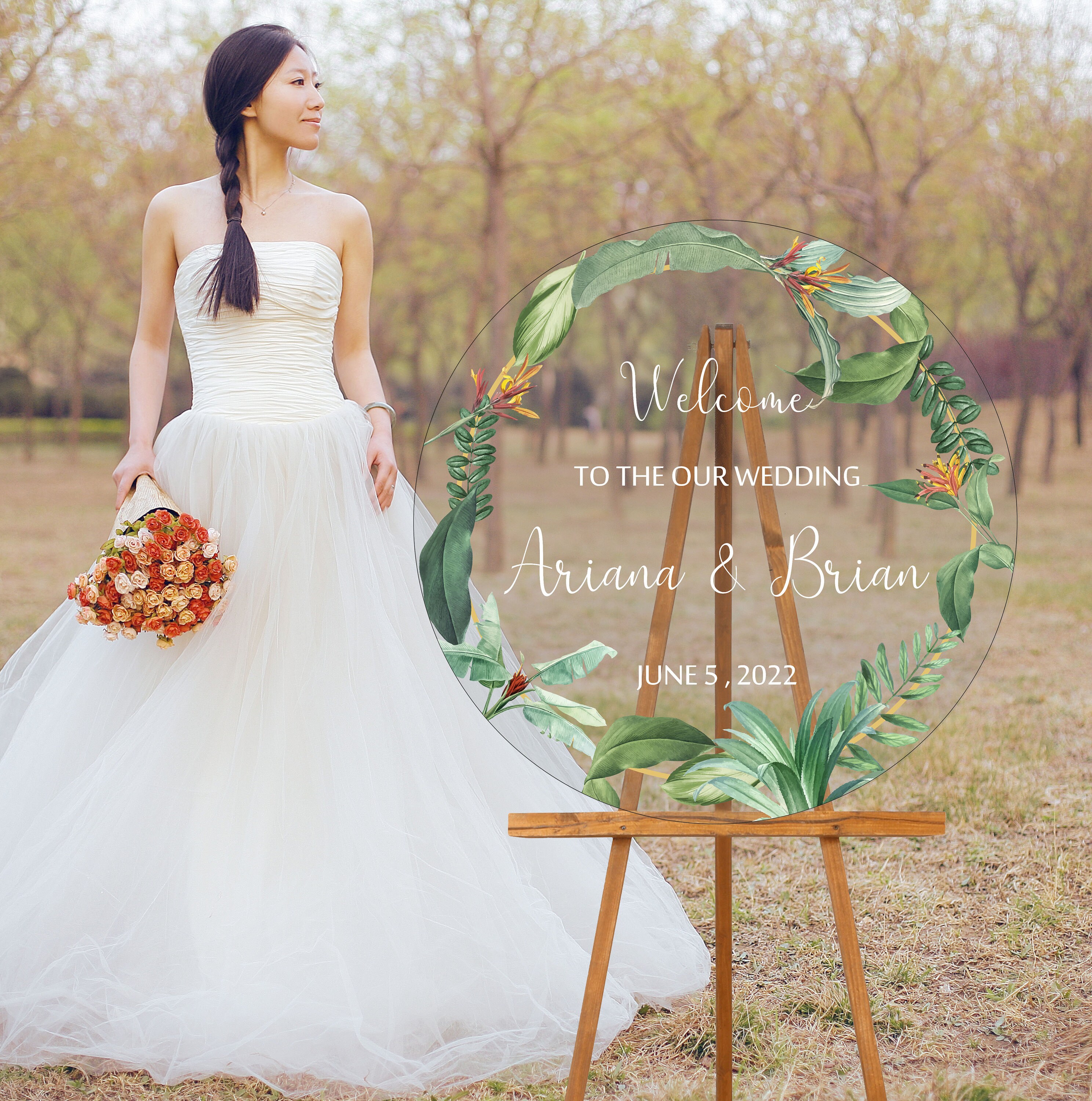 Tropical Leaf Wedding Welcome Sign | Special Welcome Sign | Round Clear ...