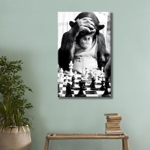 Monkey Playing Chess Canvas , Smart Monkey Canvas , Vintage Photo Print ...