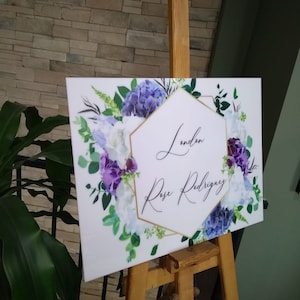 Purple Floral Printed Acrylic Wedding Sign | Floral Clear Acrylic ...