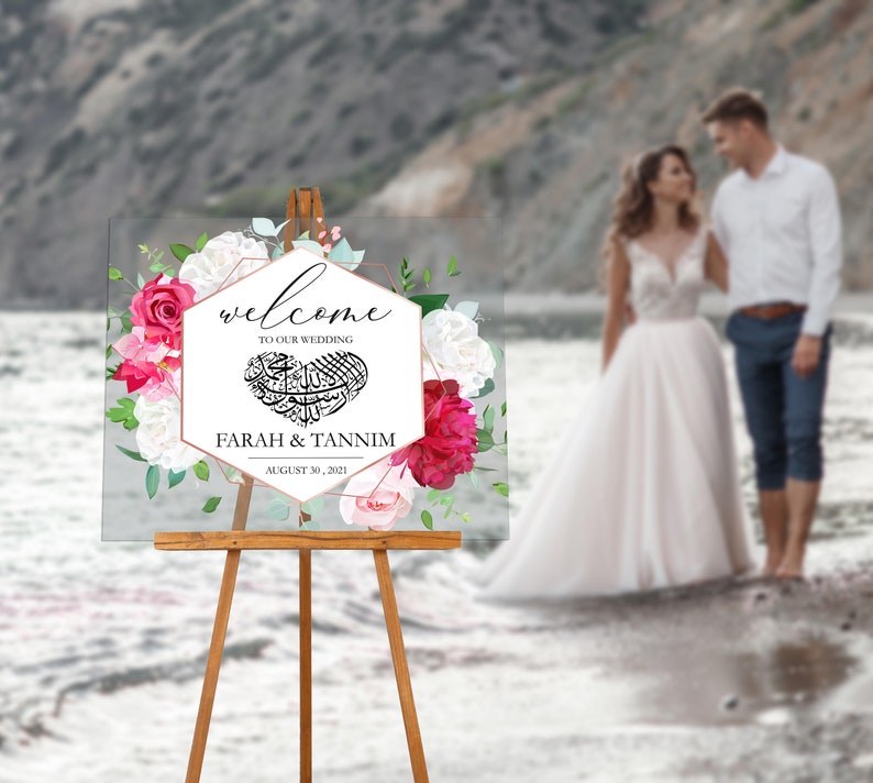 Fuchsia Color Floral UV Printed Acrylic Wedding Sign Fuchsia | Etsy