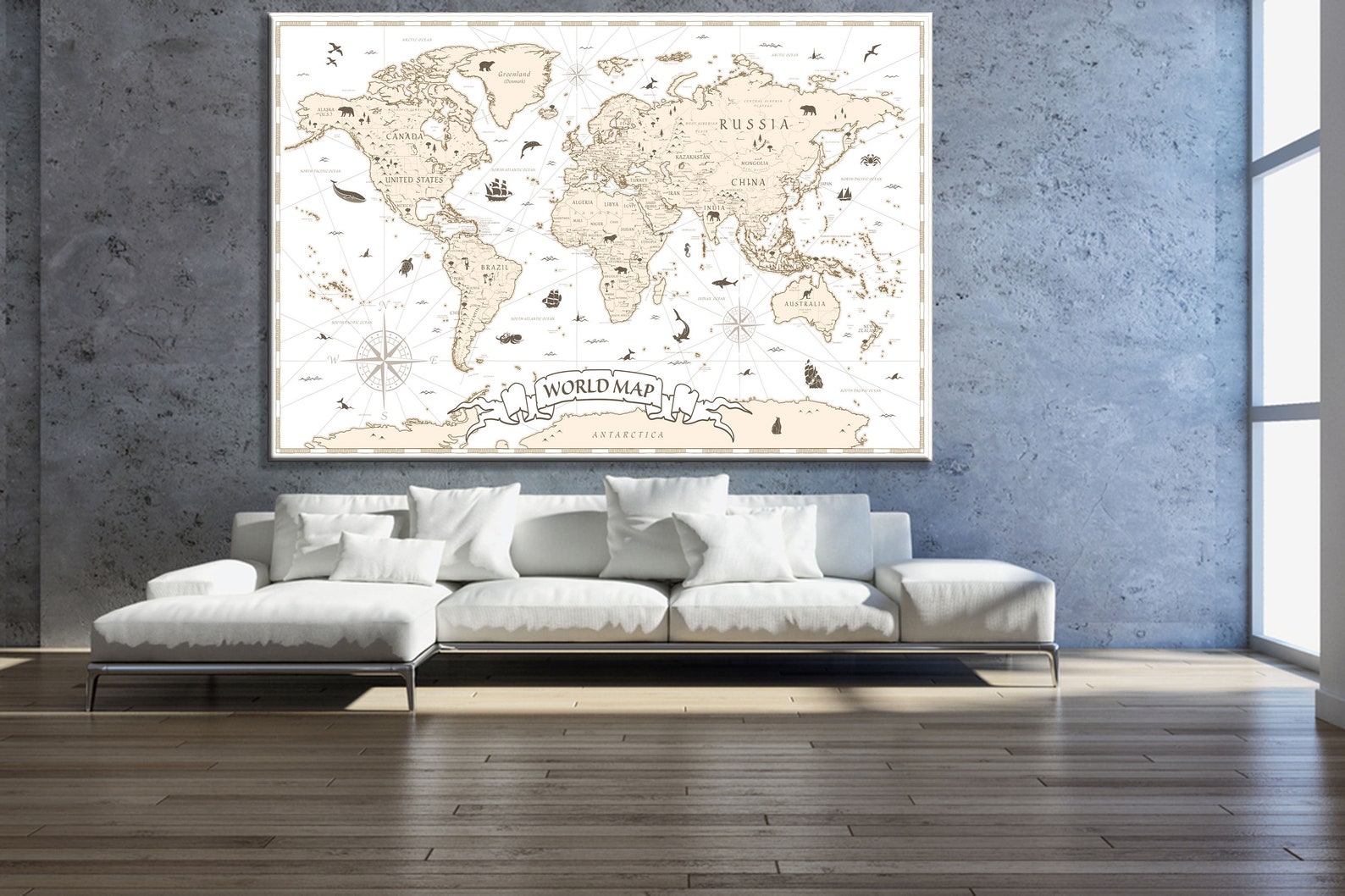 WORLD Map Canvas Wall Art Earth Map Framed Canvas Push Pin | Etsy