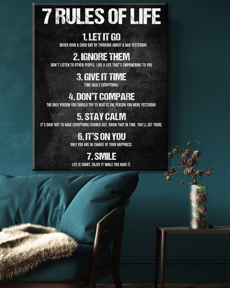 7 Rules of Life Inspirational Quote Canvas Print Wall Art - Etsy