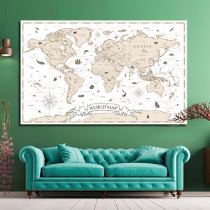 WORLD Map Canvas Wall Art, Earth Map Framed Canvas, Push Pin World Map ...