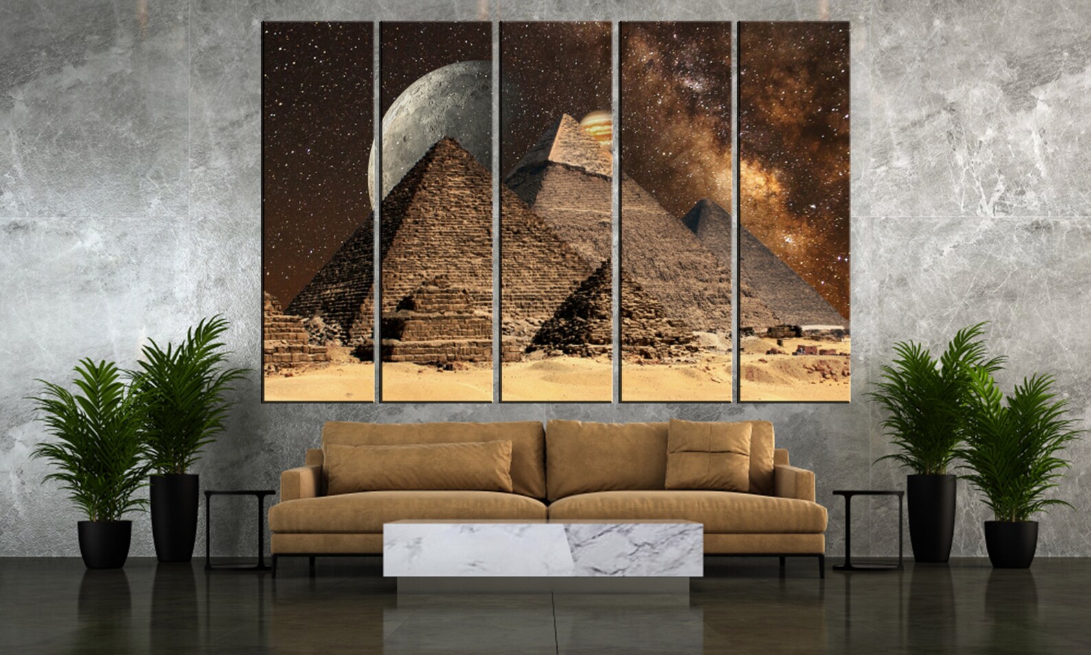 Egypt Theme Pyramids Canvas Decor Space Moon and Planet - Etsy