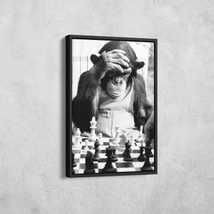 Monkey Playing Chess Canvas , Smart Monkey Canvas , Vintage Photo Print ...