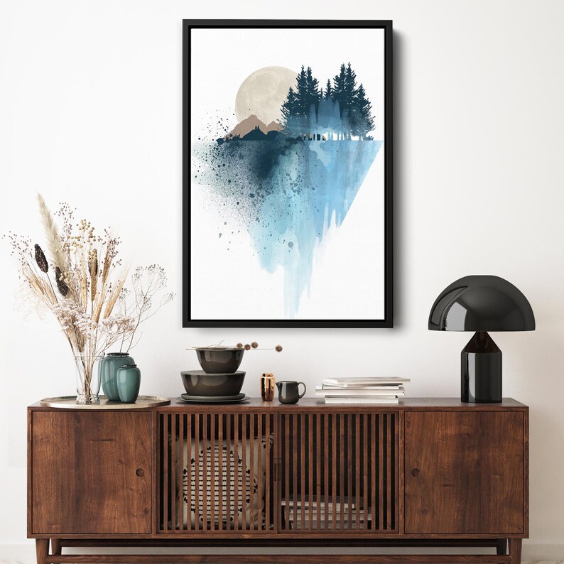 Watercolor Forest Canvas Print | Scandinavian Full Moon Wall Art - Etsy ...