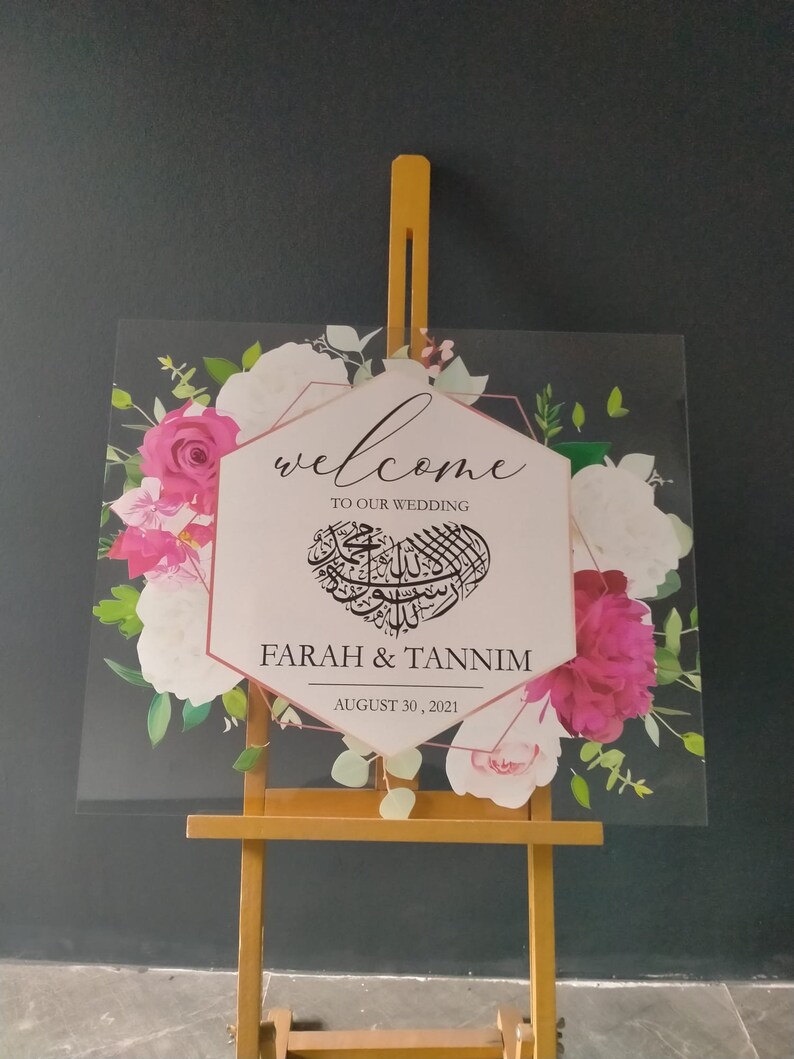 Fuchsia Color Floral UV Printed Acrylic Wedding Sign Fuchsia | Etsy