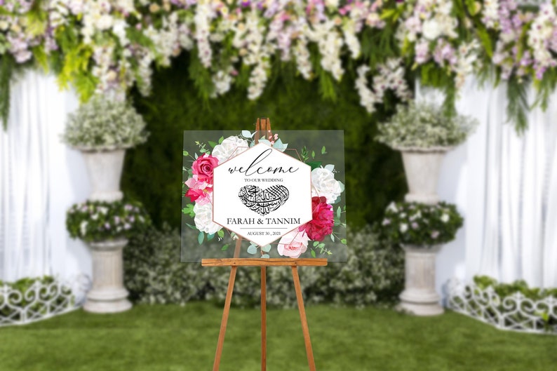 Fuchsia Color Floral UV Printed Acrylic Wedding Sign Fuchsia | Etsy