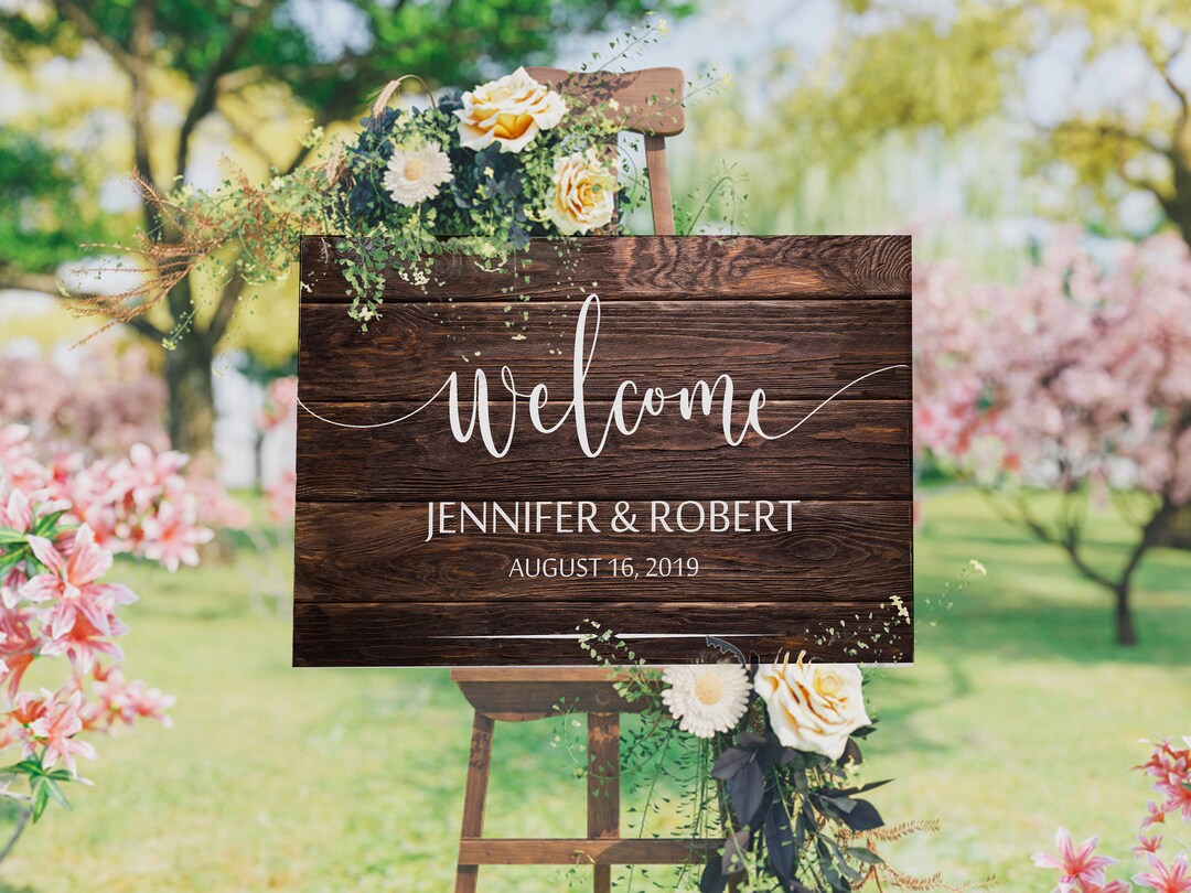 Panneau de bienvenue de mariage durable | Enseigne rustique en toile ...