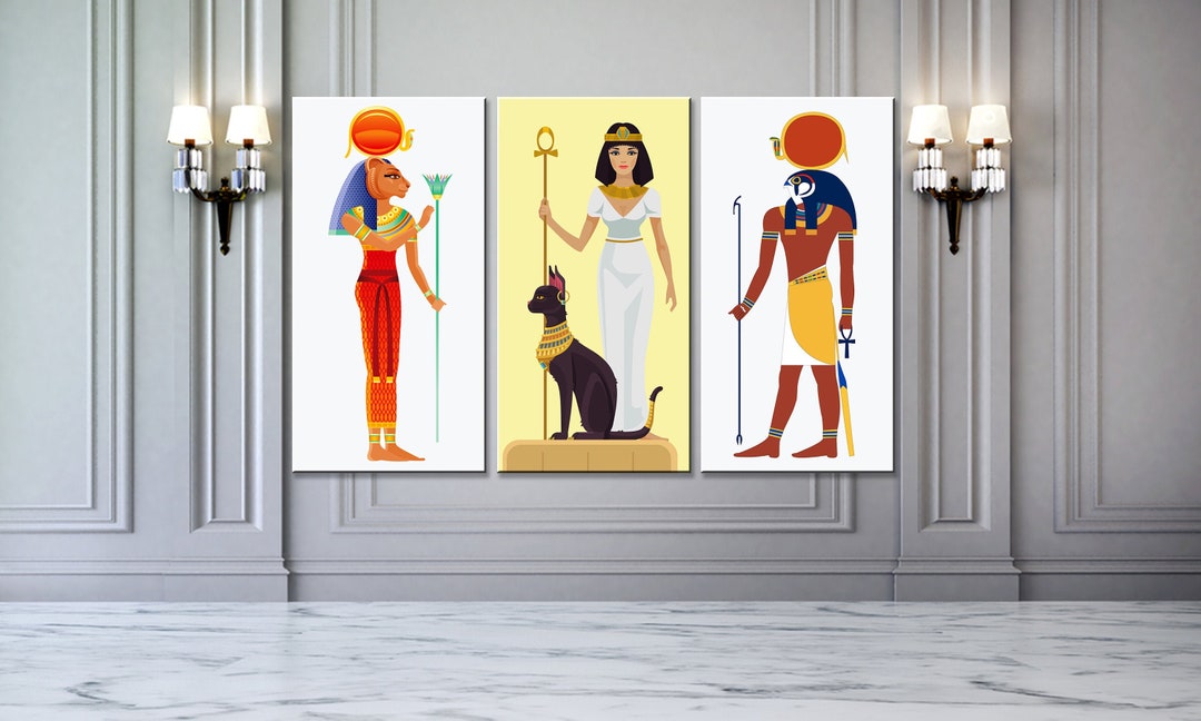 Egyption Ancient God, Goddess and Liones Design Canvas, Egypt Goddess ...