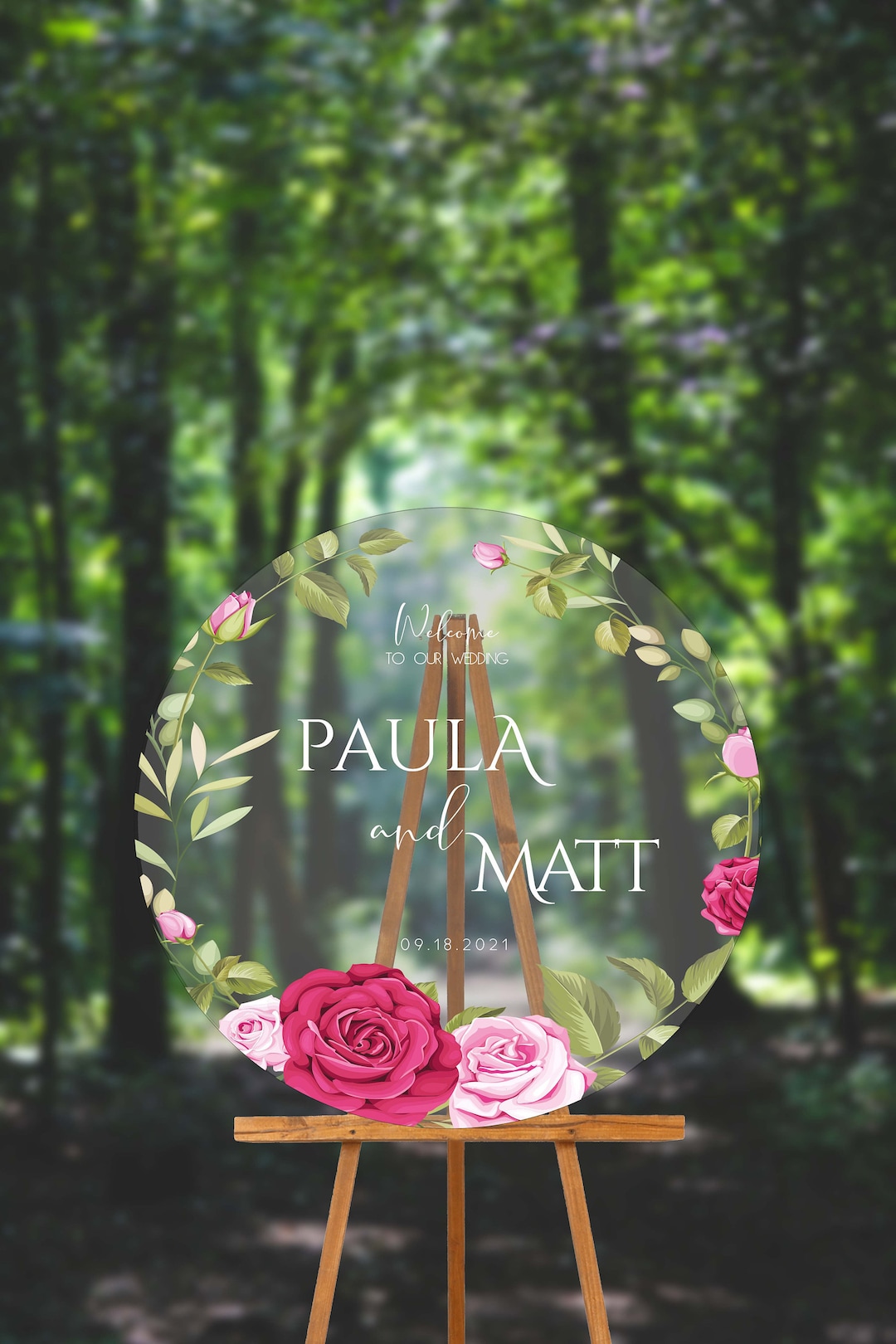 Pink Floral Wedding Welcome Sign | Special Welcome Sign | Round Clear ...