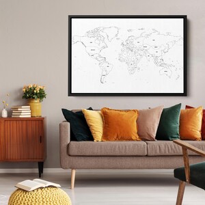 Paintable World Map Canvas, Customizable Map for Travelers, Perfect ...
