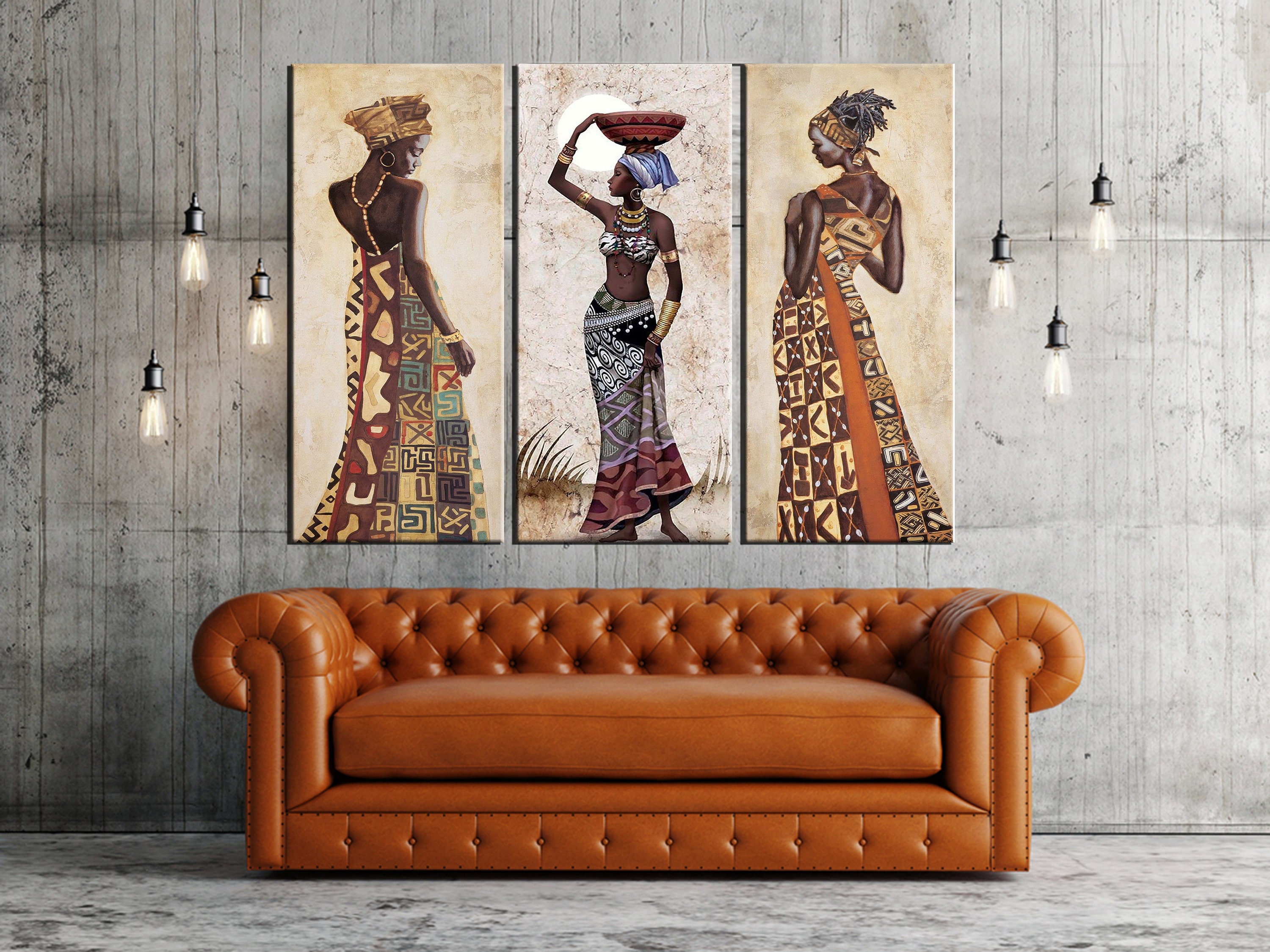 Set Of 3 African Art Decor Modern Wall Art African Girls Etsy