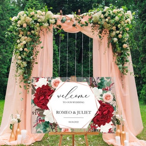 Red Flowers Acrylic Wedding Sign | Clear Acrylic Wedding Sign | White ...