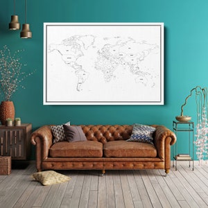 Paintable World Map Canvas, Customizable Map for Travelers, Perfect ...