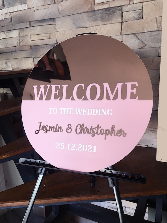 Pink & Rose Gold Acrylic Sign Wedding Round Acrylic Name Sign - Etsy