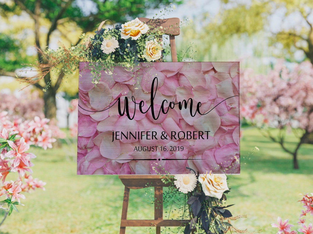Custom Pink Floral Wedding Welcome Sign | Sustainable Decor - Etsy