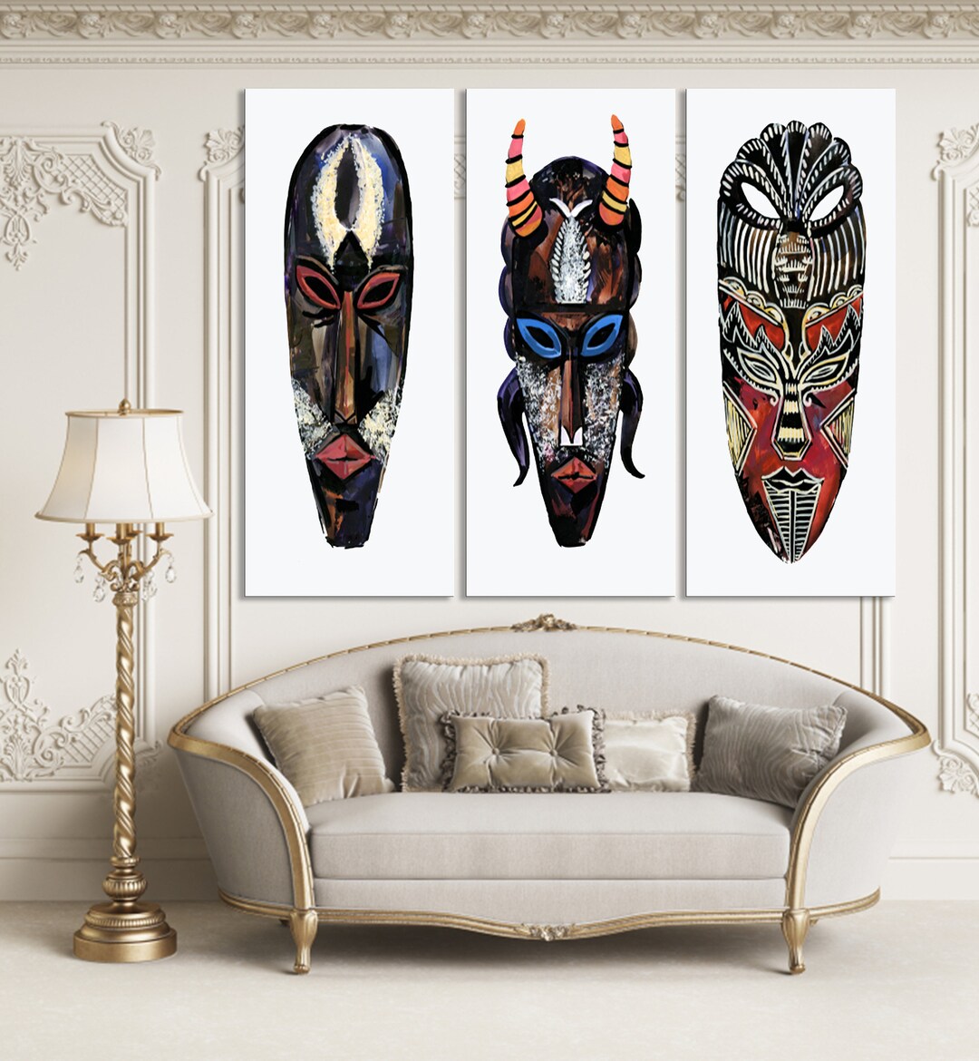 African Interior Tribal Set of 3 Mask Printable Canvas African Mask ...