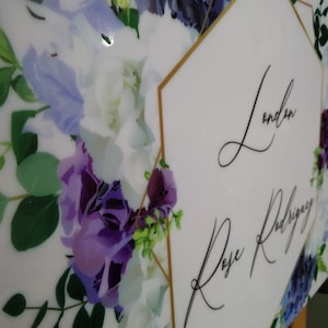 Purple Floral Printed Acrylic Wedding Sign | Floral Clear Acrylic ...