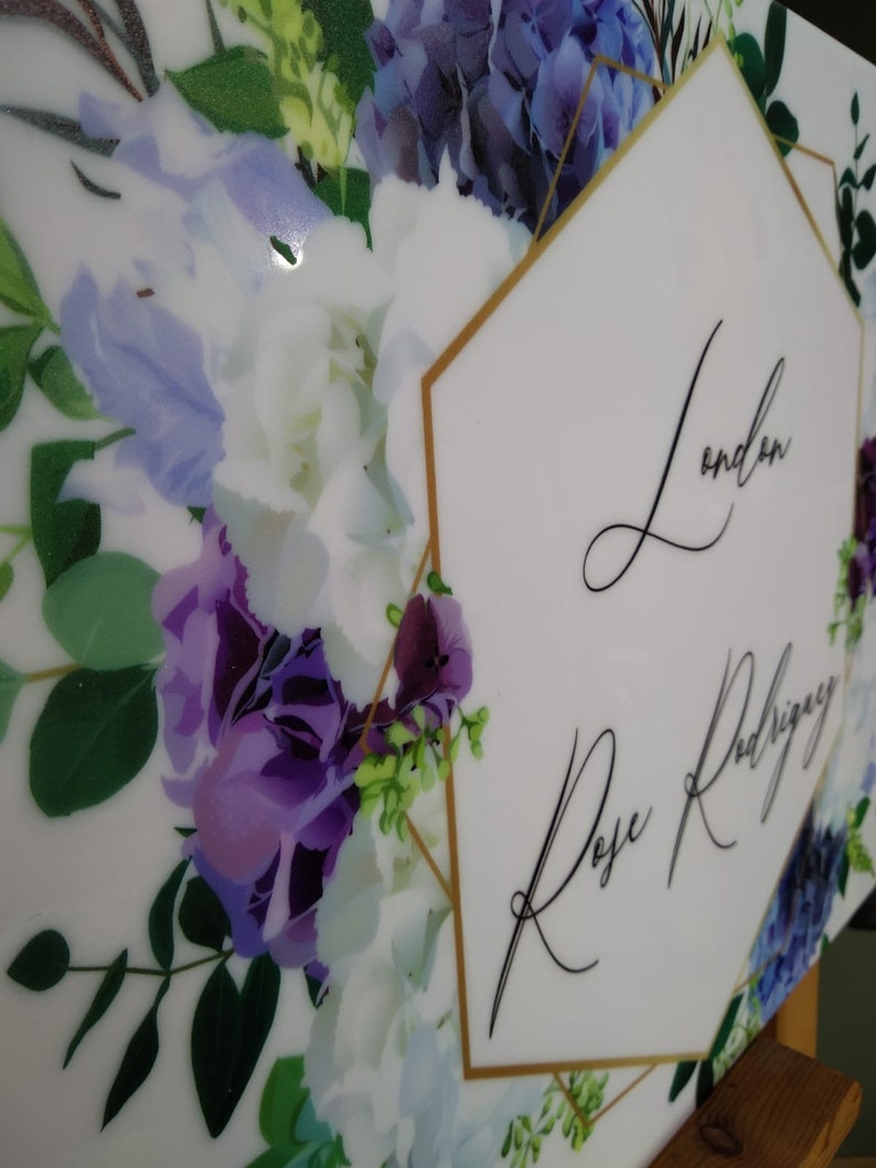 Purple Floral Printed Acrylic Wedding Sign Floral Clear | Etsy