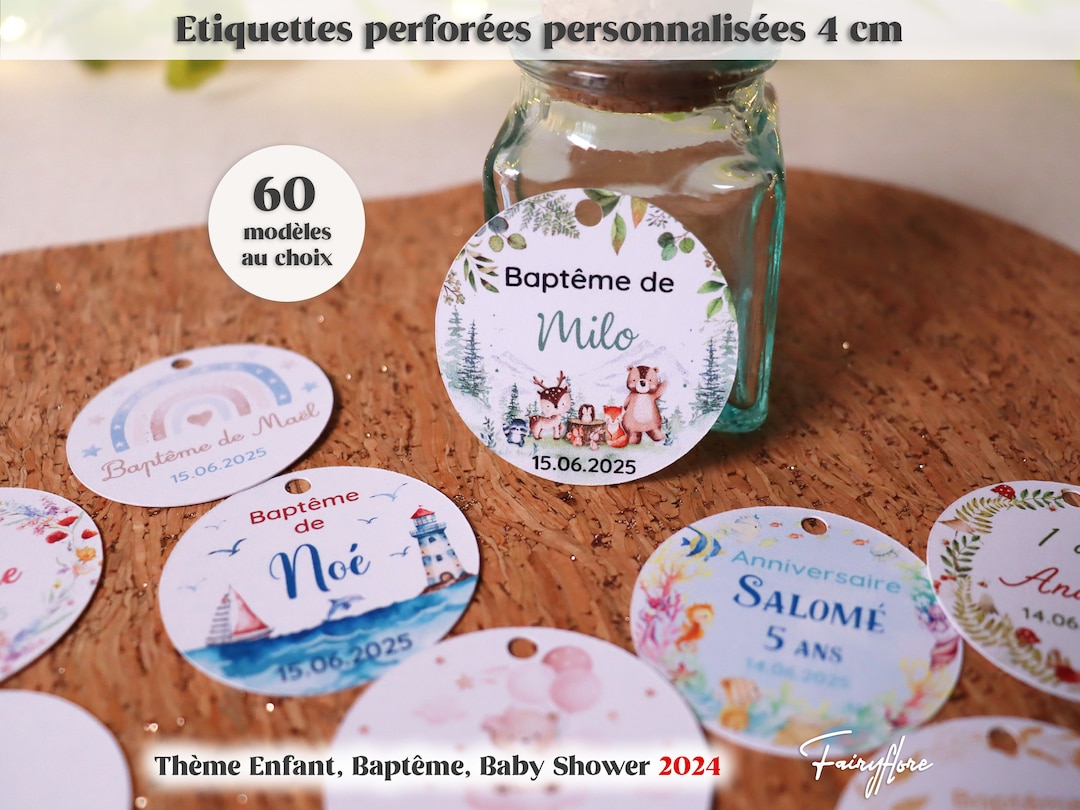 Personalized PERFORATED Labels 4 Cm Baptism, Baby Shower, Birthday ...