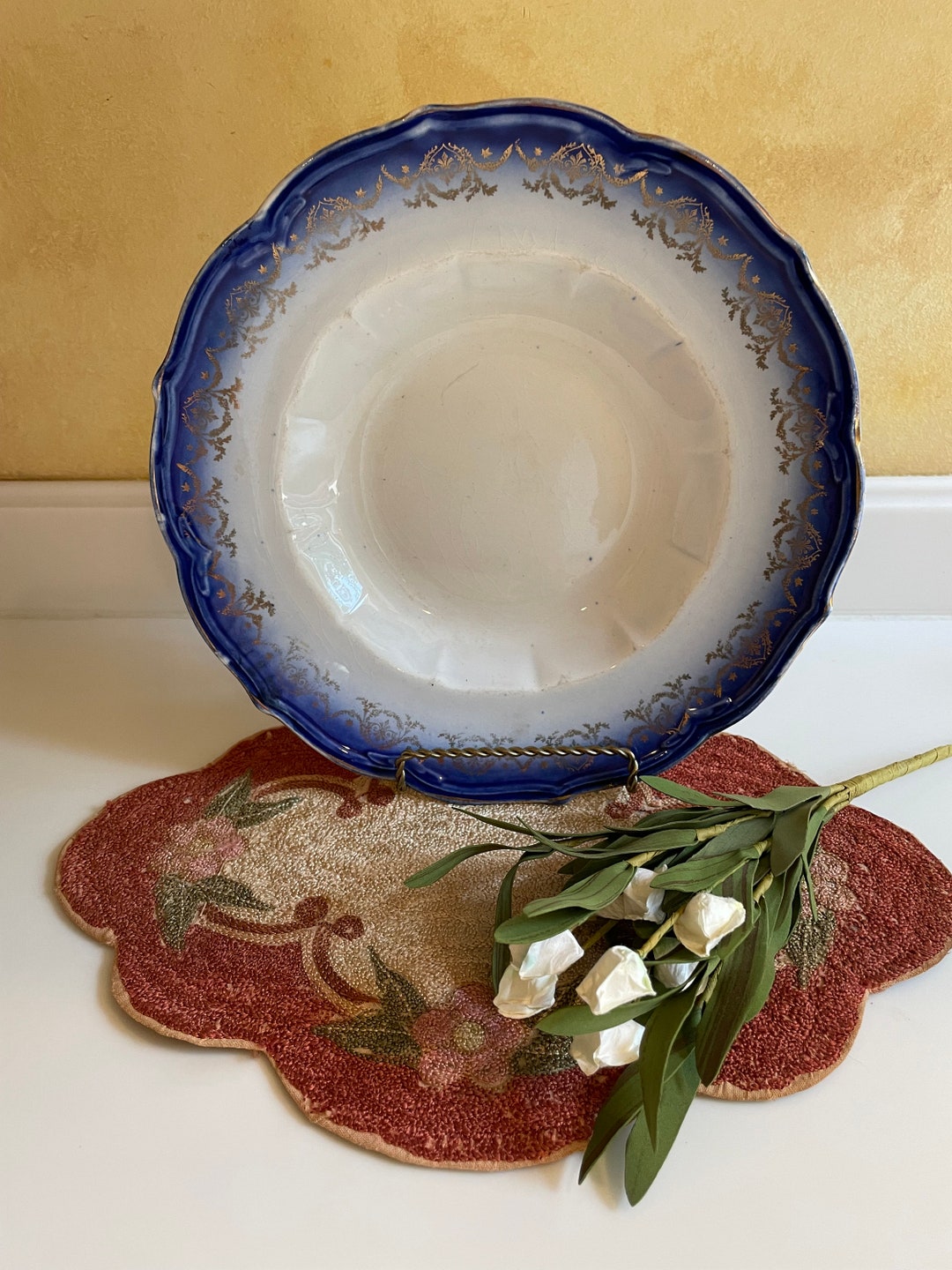 Vintage Flow Blue Soup Bowl With Gold Adorned Rim - Etsy