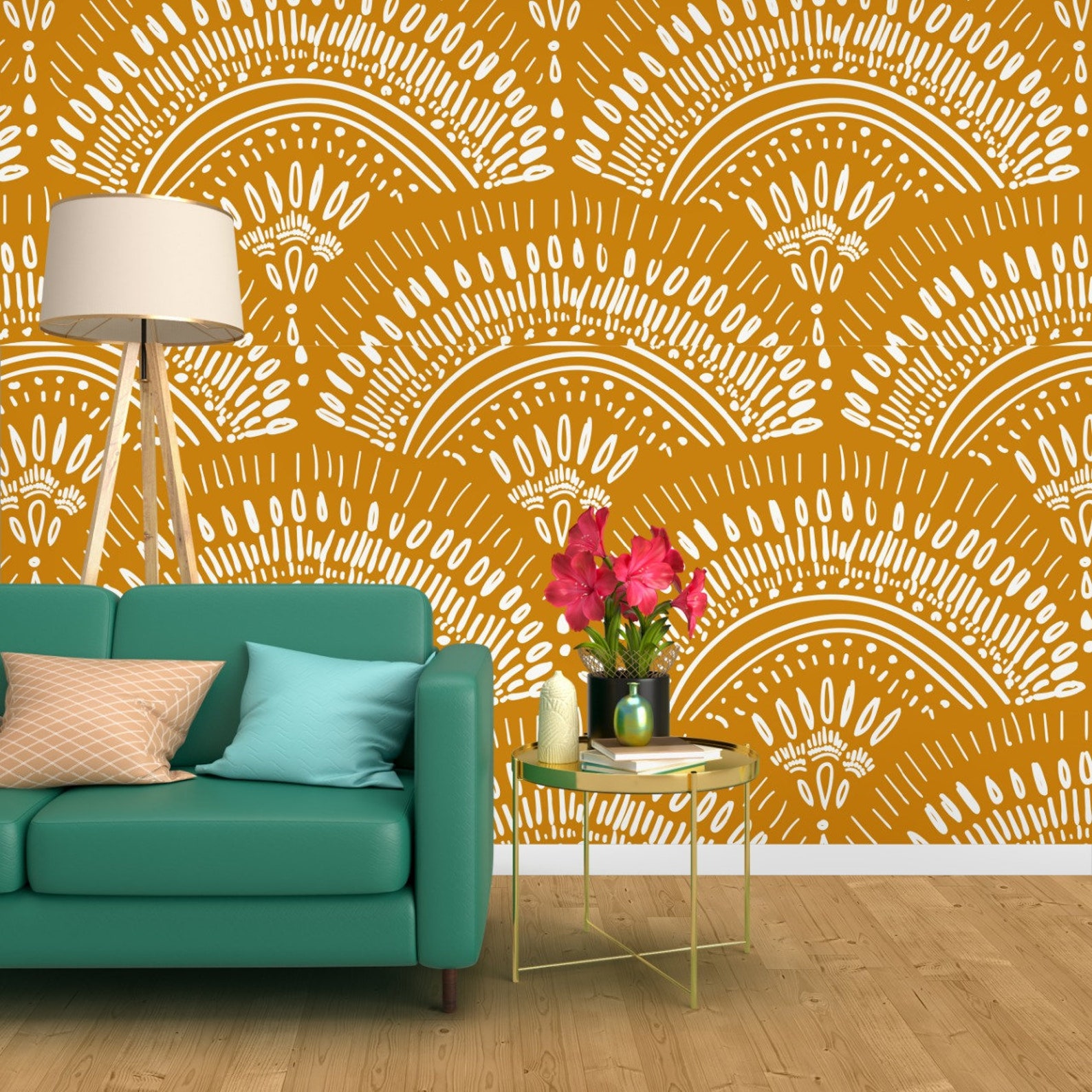 Geometric Wallpaper Vintage Floral Art Print Whimsical - Etsy