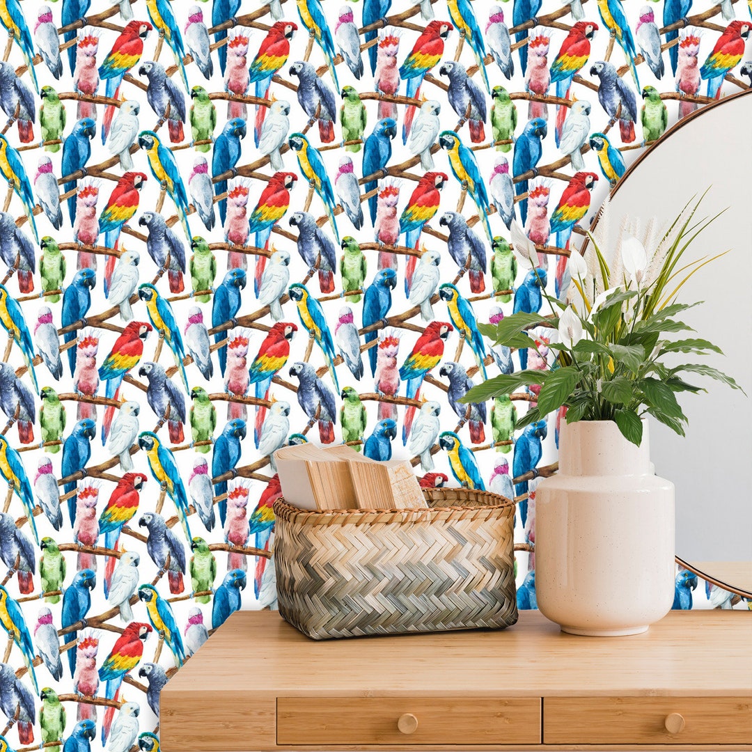 Parrot Wallpaper Peel and Stick, Bird Removable Wallpaper for Living ...