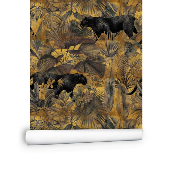 Tropical Wallpaper Leopard Wallpaper Yellow Wallpaper Peel | Etsy