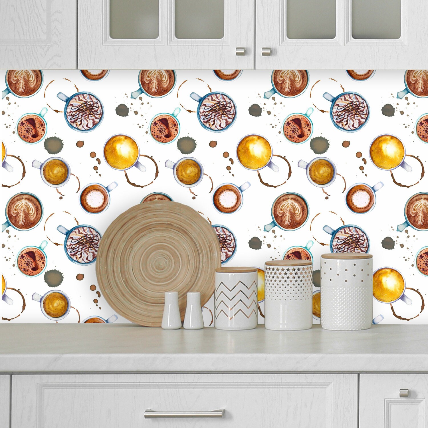 Coffee Art Print Wallpaper Watercolor Cup Wallpaper Coffee | Etsy