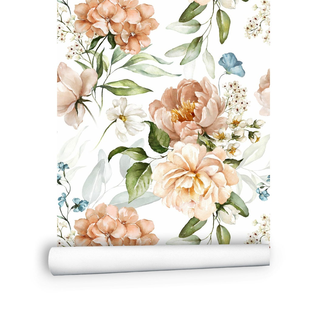 Floral Wallpaper, Flower Wallpaper With Peony Print - Botanical ...