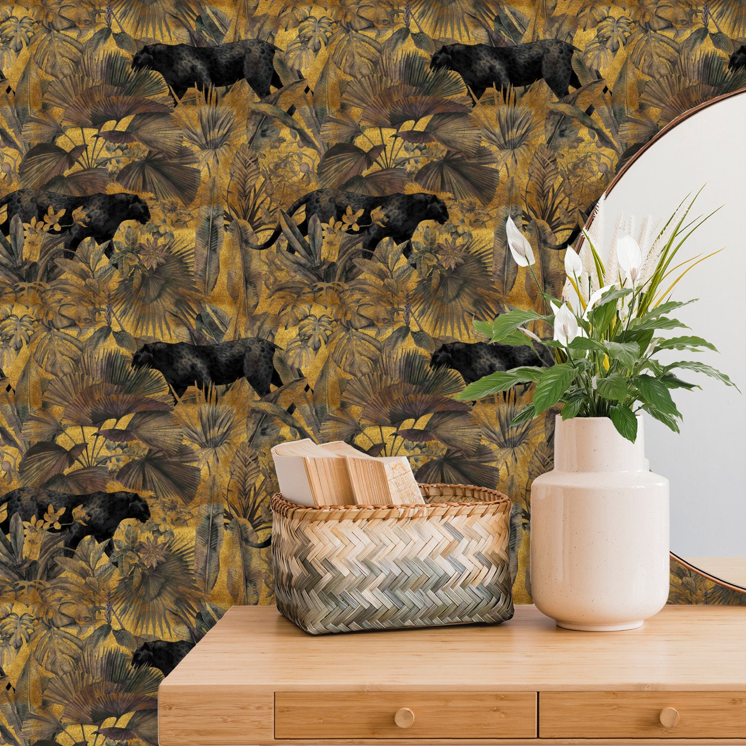 Tropical Wallpaper Leopard Wallpaper Yellow Wallpaper Peel - Etsy
