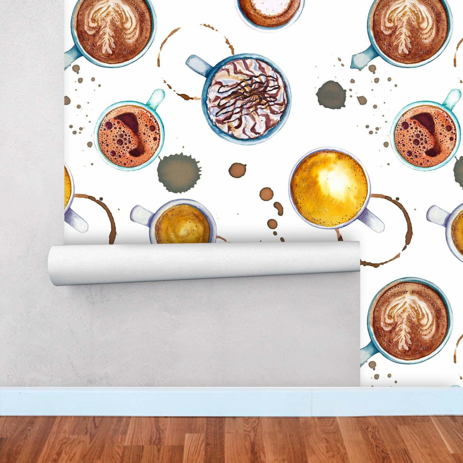 Coffee Art Print Wallpaper Watercolor Cup Wallpaper Coffee | Etsy