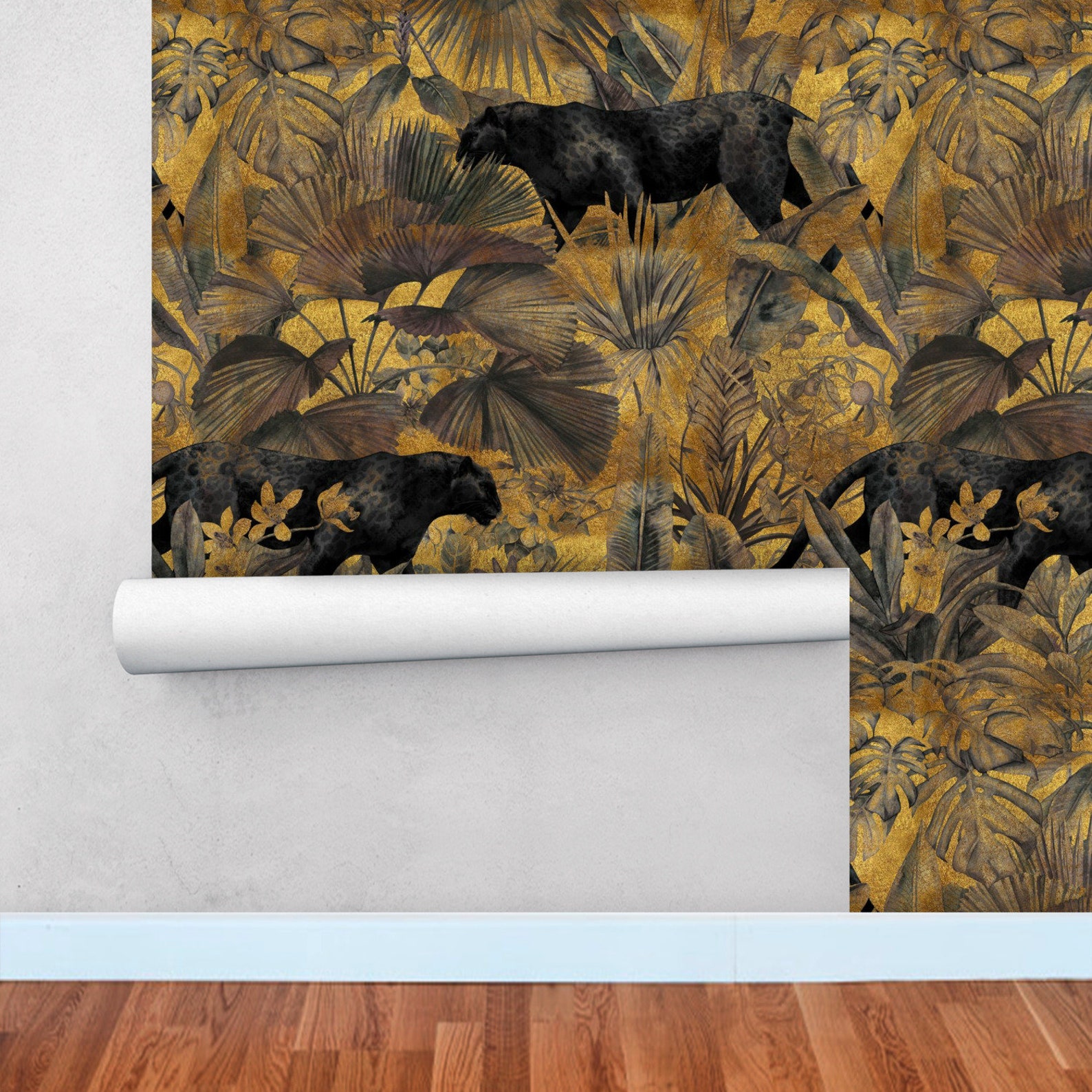 Tropical Wallpaper Leopard Wallpaper Yellow Wallpaper Peel - Etsy