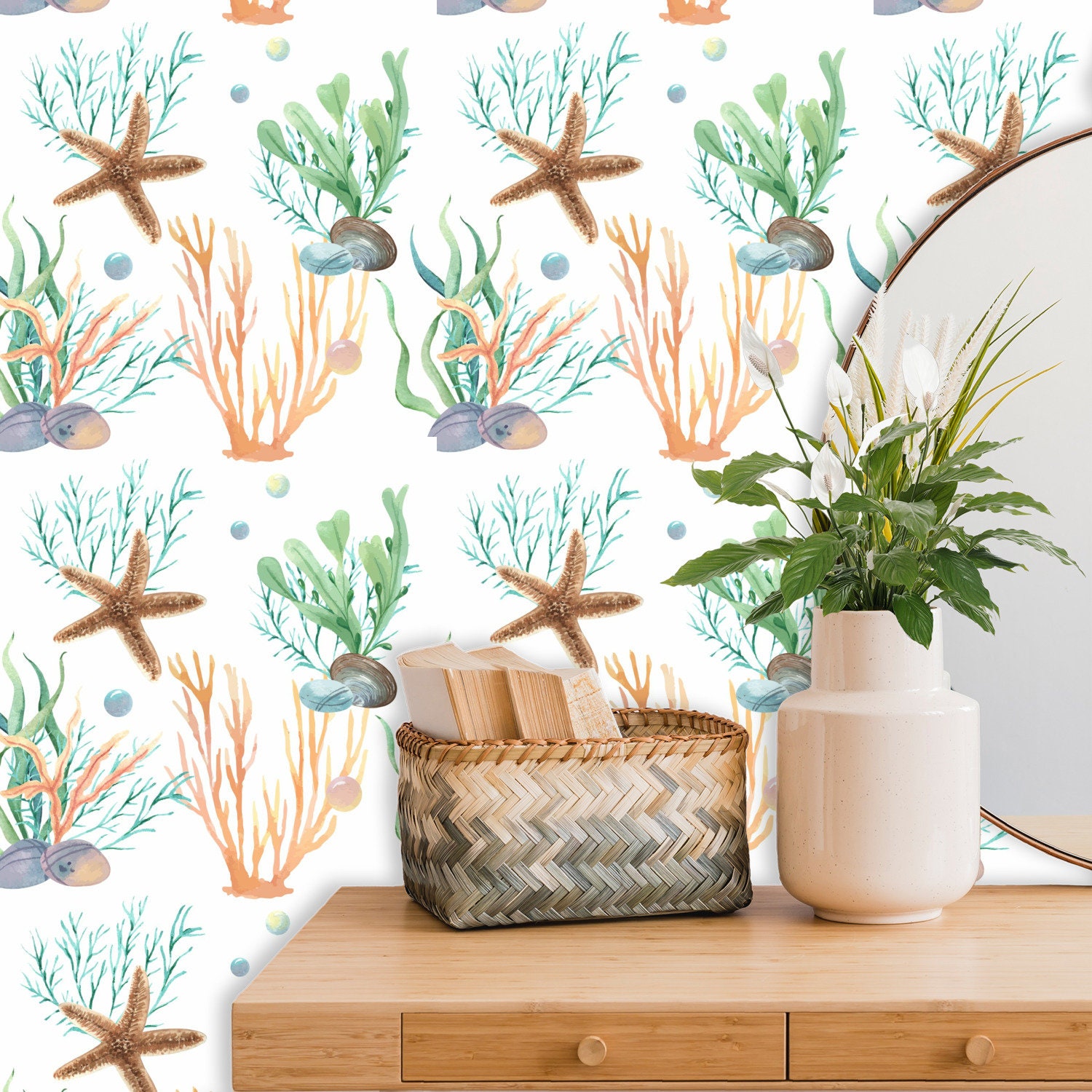 Ocean Wallpaper Roll Seashells Modern Wallpaper Peel and - Etsy
