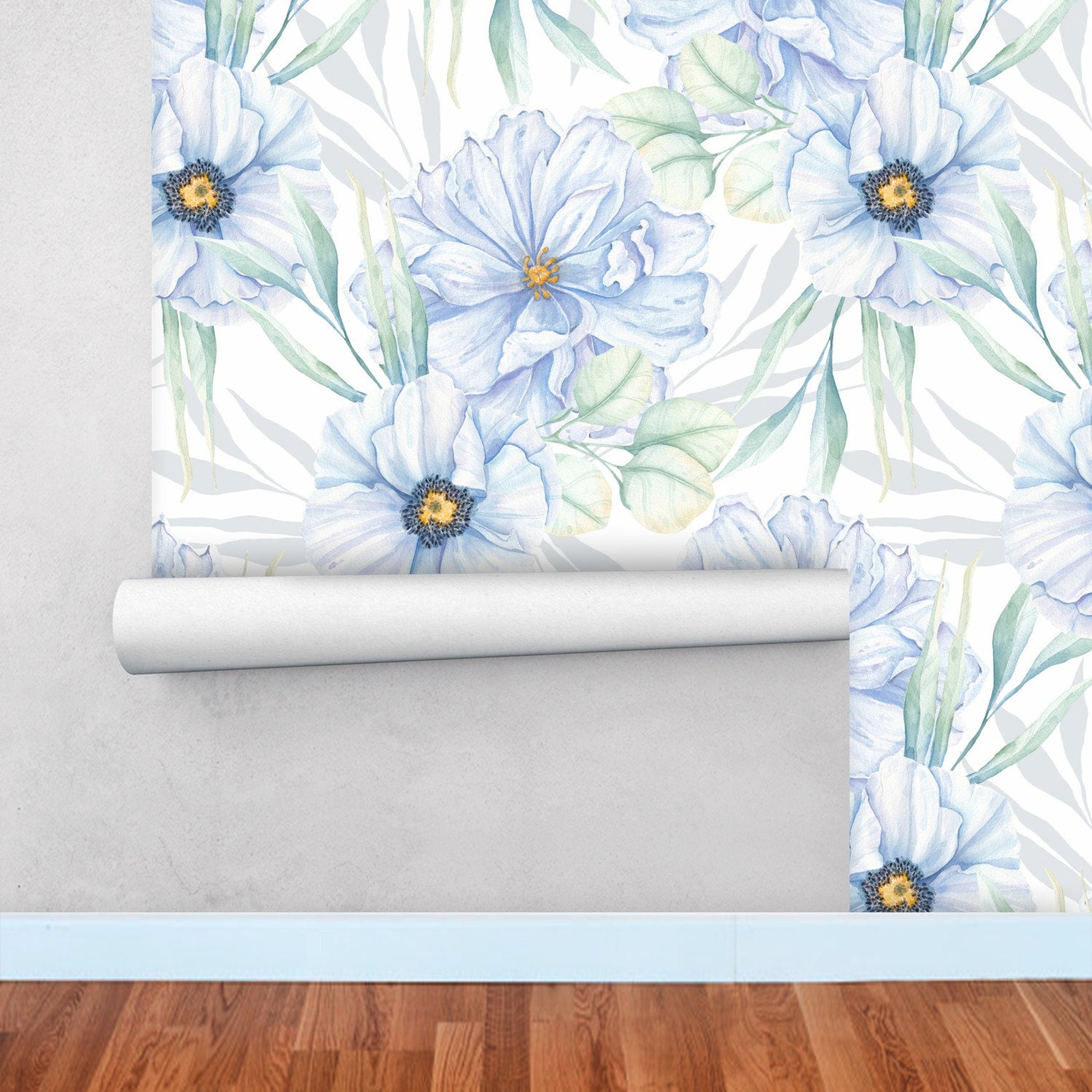 Blue Poppy Ditsy Floral Wallpaper Wildflowers Wallpaper Roll - Etsy