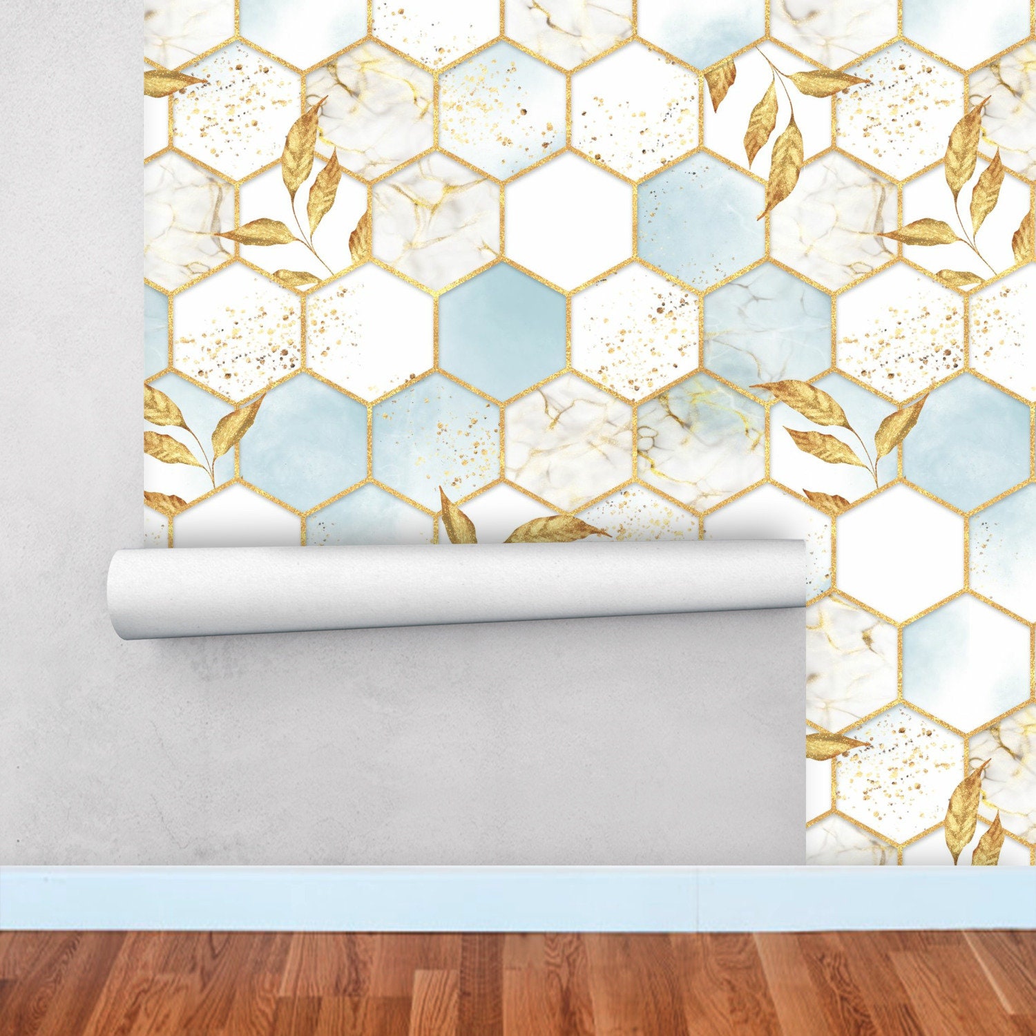 Geometric Wallpaper Hexagon Honeycomb Leaf Wallpaper Roll | Etsy