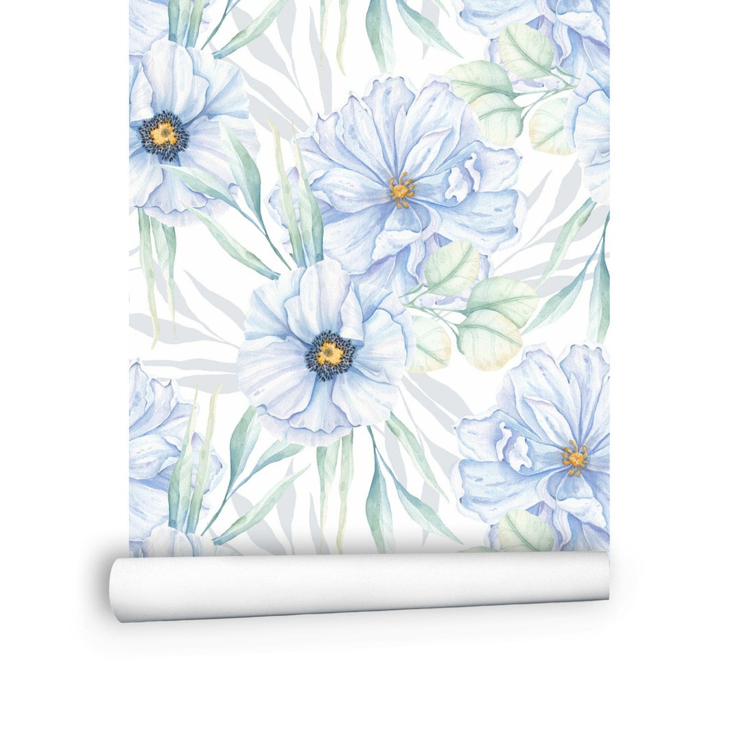 Blue Poppy Ditsy Floral Wallpaper, Wildflowers Wallpaper Roll | Floral ...