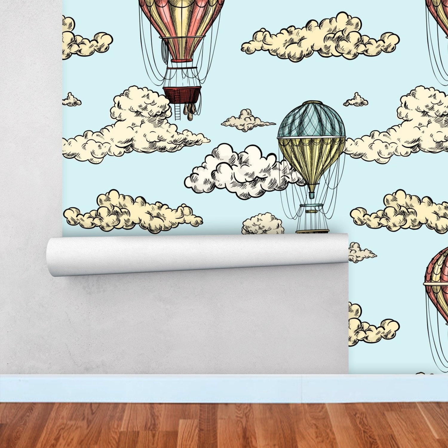Blue Wallpaper Hot Air Balloon Wallpaper Cloud Wallpaper - Etsy