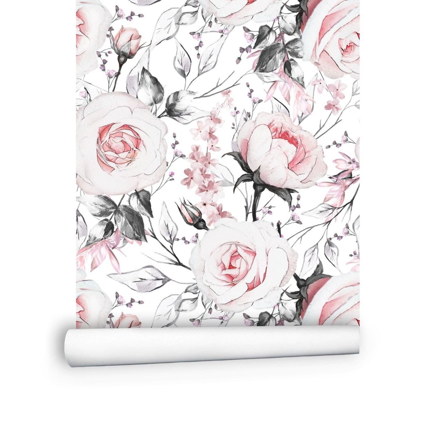 18-ft Wallpaper Roll Watercolor Floral Wallpaper Pink | Etsy