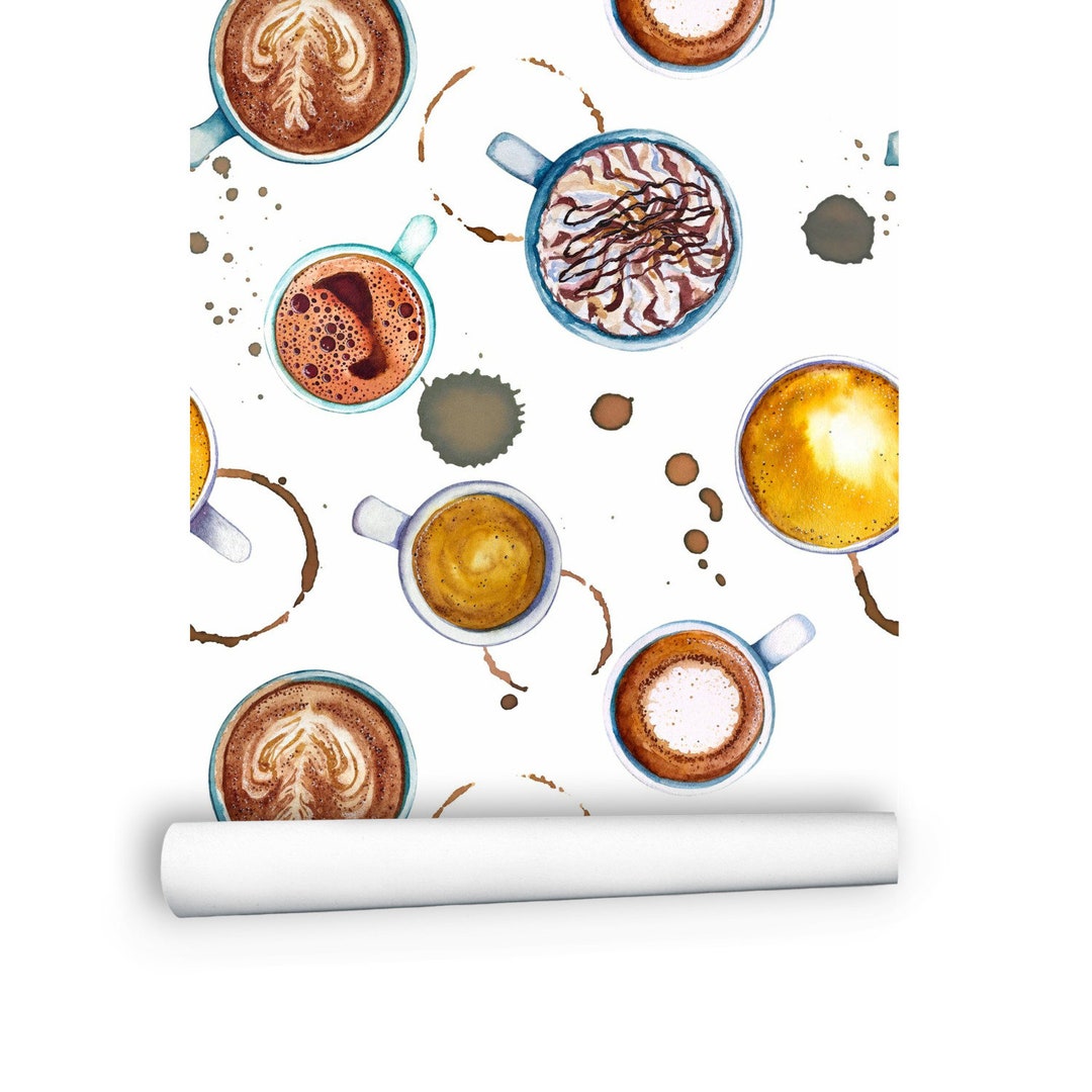 Coffee Art Print Wallpaper, Watercolor Cup Wallpaper | Coffee Décor ...