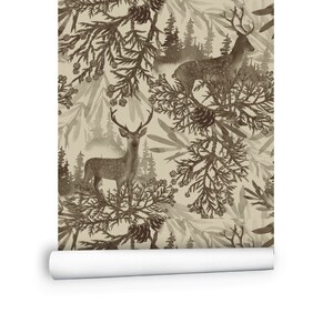Brown Deer Animal Wallpaper, Forest Wallpaper Peel and Stick - Tree ...