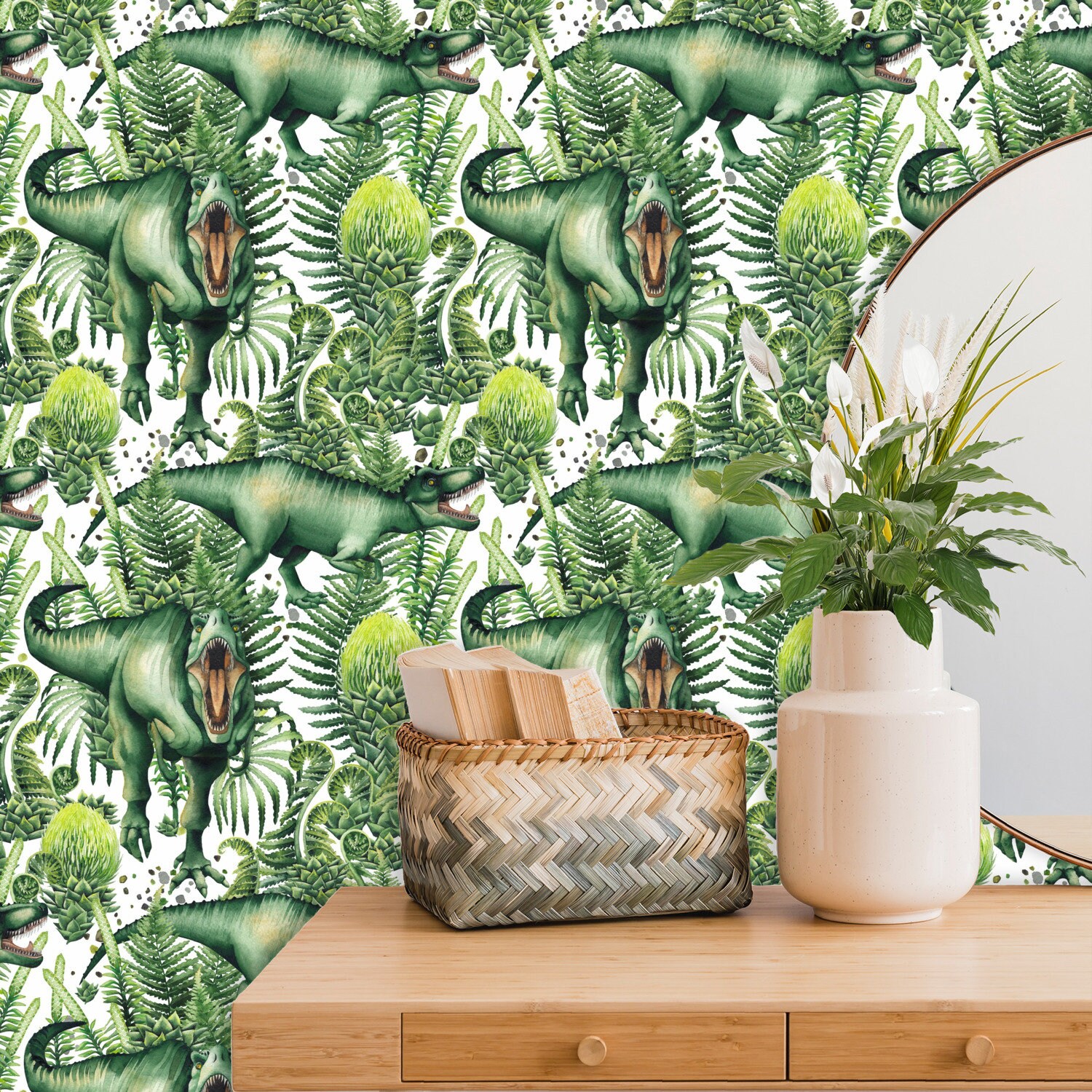 Green Wallpaper Dinosaur Wall Art Boy Wallpaper Jurassic - Etsy